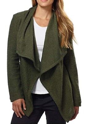 BNCI by Blanc Noir Womens Tweed Drape Front Shawl Collar Cardigan Sweater Green | eBay