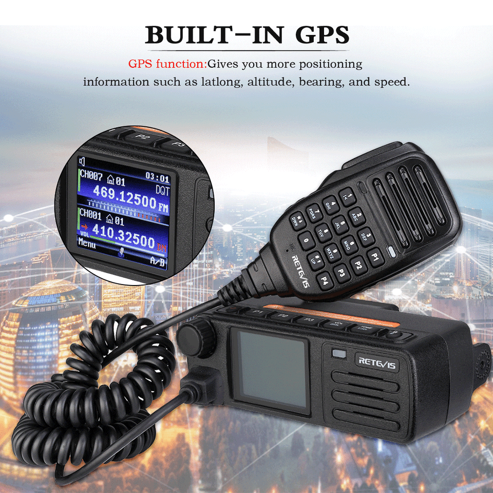 Retevis RT73 Digital Mobile Transceiver DMR Dual Band Mobile Radio GPS ...