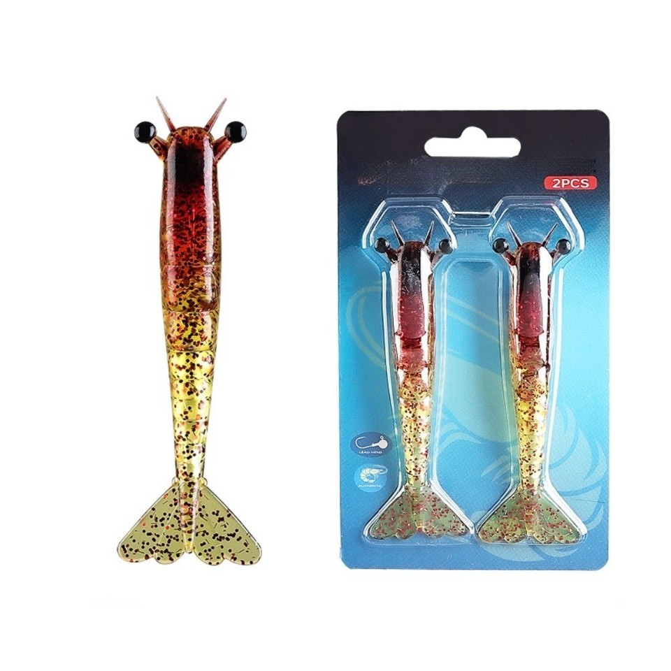 2PCS Soft Bait Fishing Lures Realistic Sinking Shrimp PVC 9.5cm 11.5cm ...