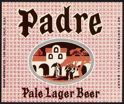 Vintage label PADRE PALE LAGER BEER mission picture Maier Los Angeles ...