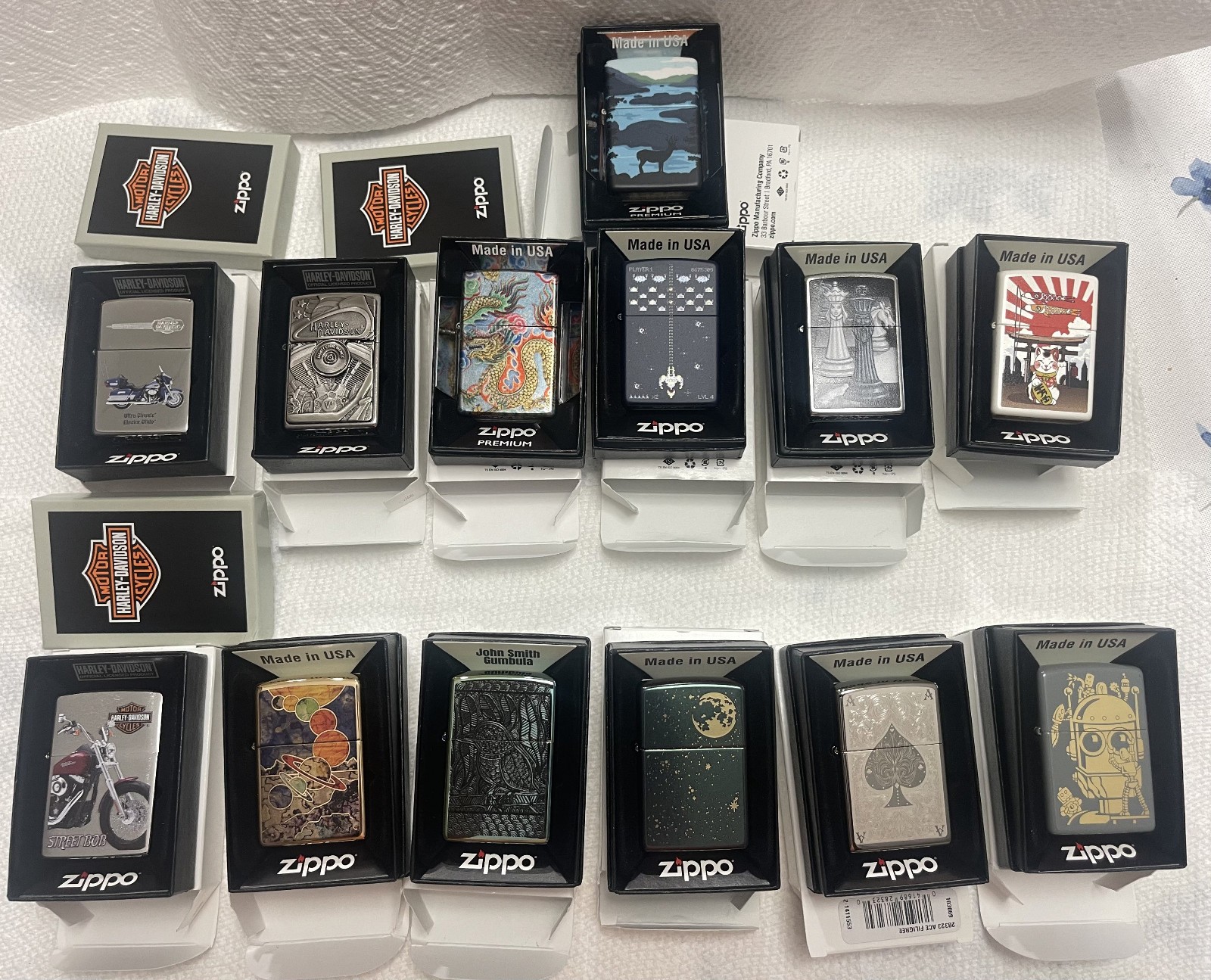 Zippo Lighters LOT 13 Lighters OPEN BOX'S Never Fired Lot of Thirteen ...