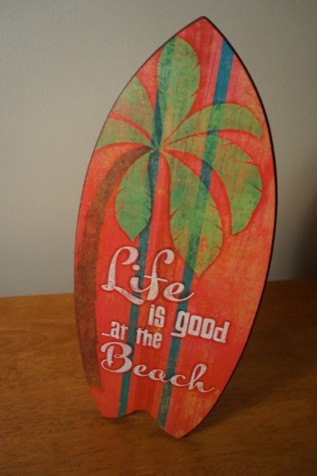 Life Is Good Tropical Island Palm Tree Beach Surfboard Sign Tiki Bar ...