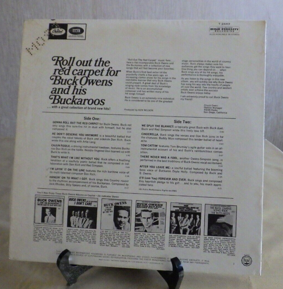 Buck Owens and his Buckaroos ROLL OUT THE RED CARPET Capitol T2443 | eBay