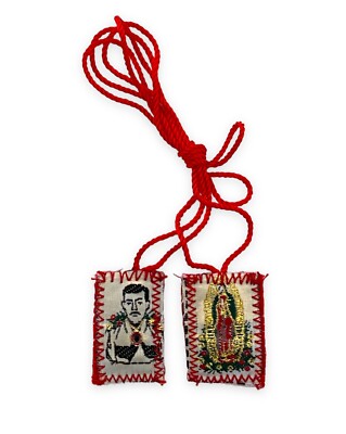Our Lady Of Guadalupe Jesus Malverde Red Cloth Scapular Necklace ...