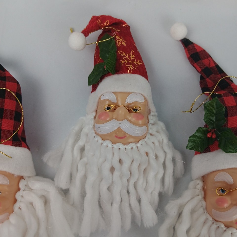 Christmas Santa Claus Face Head Ornament Tree Decorations Yarn Plastic ...