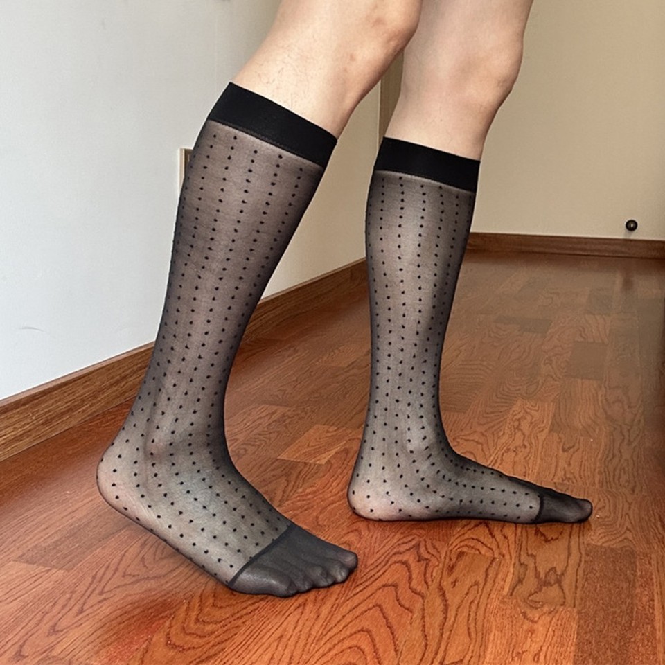 Men's Sheer Tube Socks Polka Point Dress Ultra Thin Formal Business ...