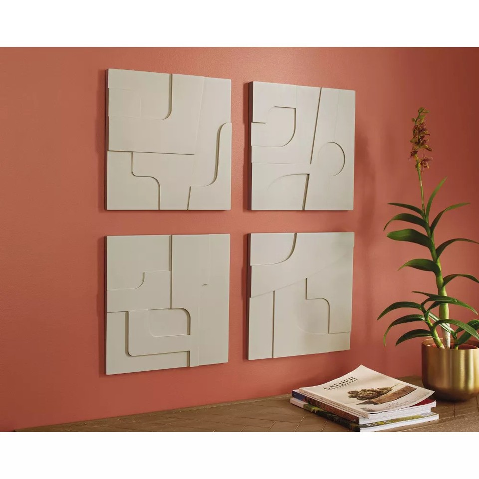 Threshold 3D Graphic Modern Wall Art Sculpture Set of 4 12"x12" Tiles ...