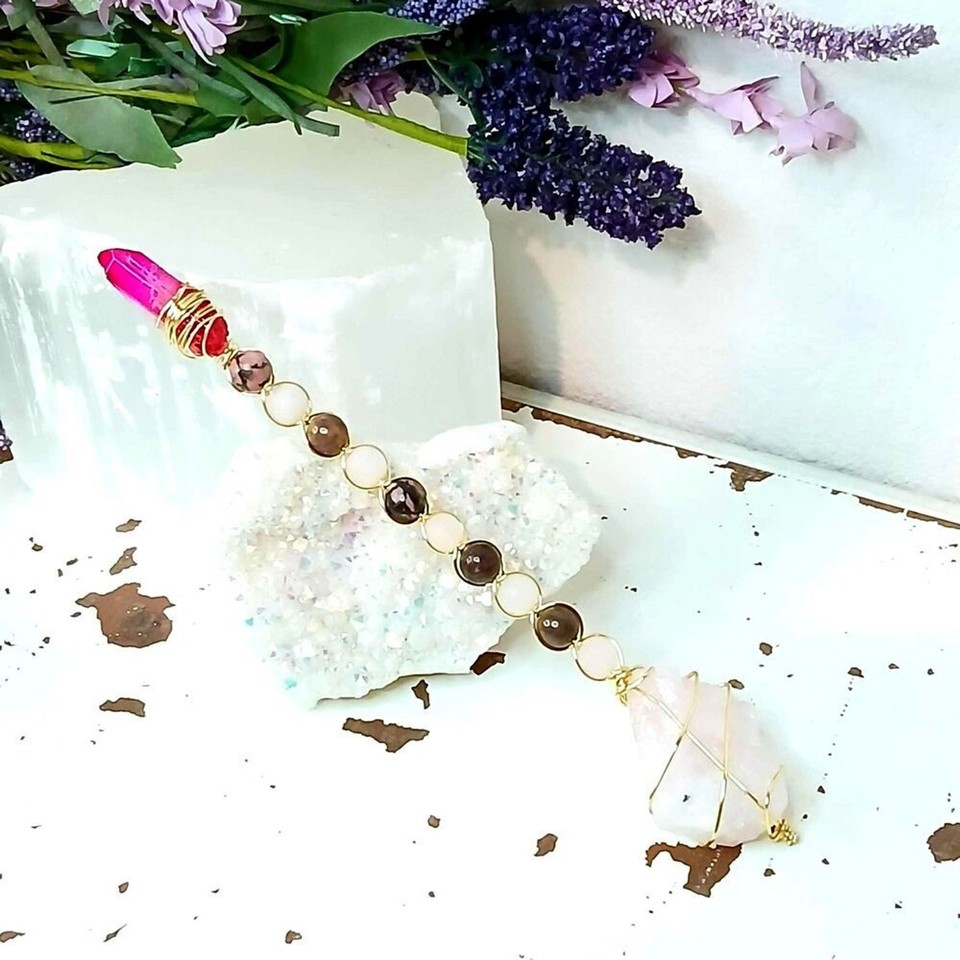 Pink Crystal Wand, Magic Wand, Alter Tool, Beaded Wire Wrapped, 7.5 ...