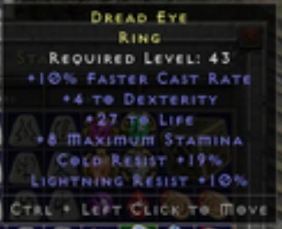 Diablo 2 Resurrected Rare Ring 10%fcr/dex/life/cold+light res +++ -D2R ...