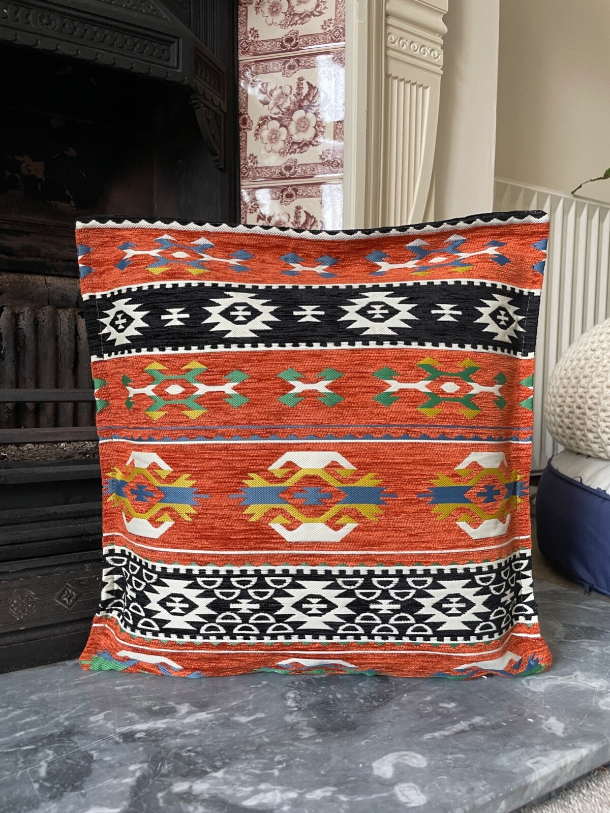 Orange Aztec Cushion Cover, Ethnic Throw Pillow, Turkish Kilim Motifs ...