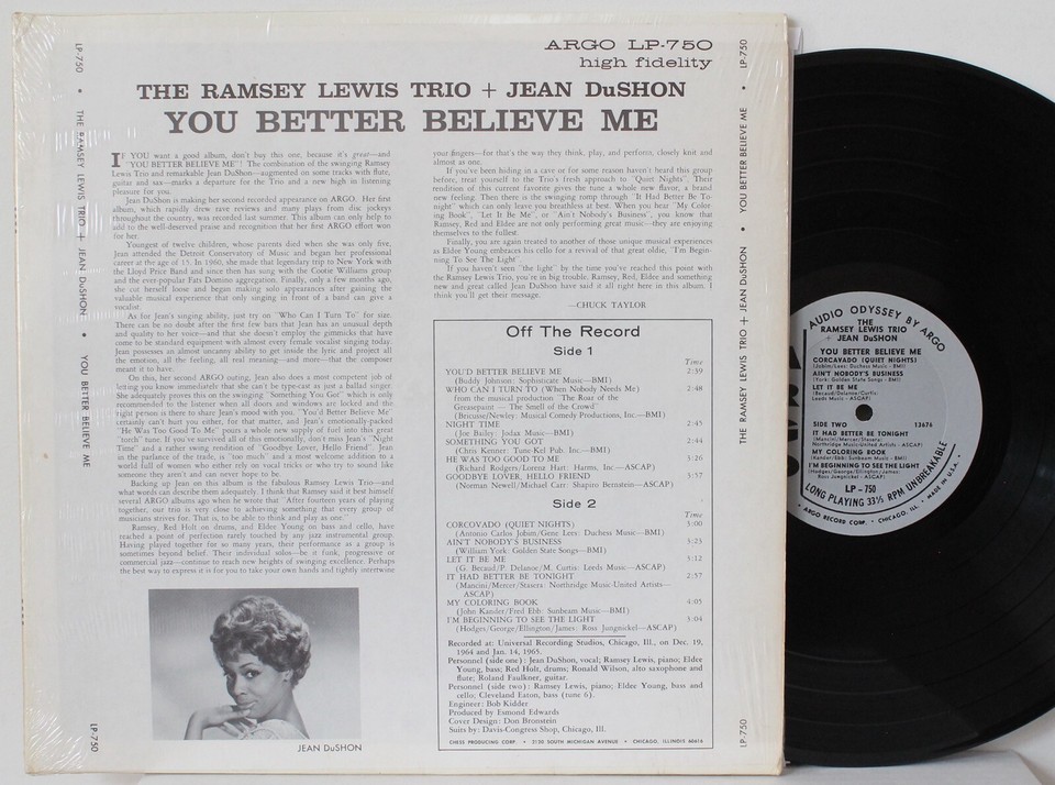 RAMSEY LEWIS TRIO + JEAN DuSHON You Better Believe Me LP (Argo 750) VG+ ...