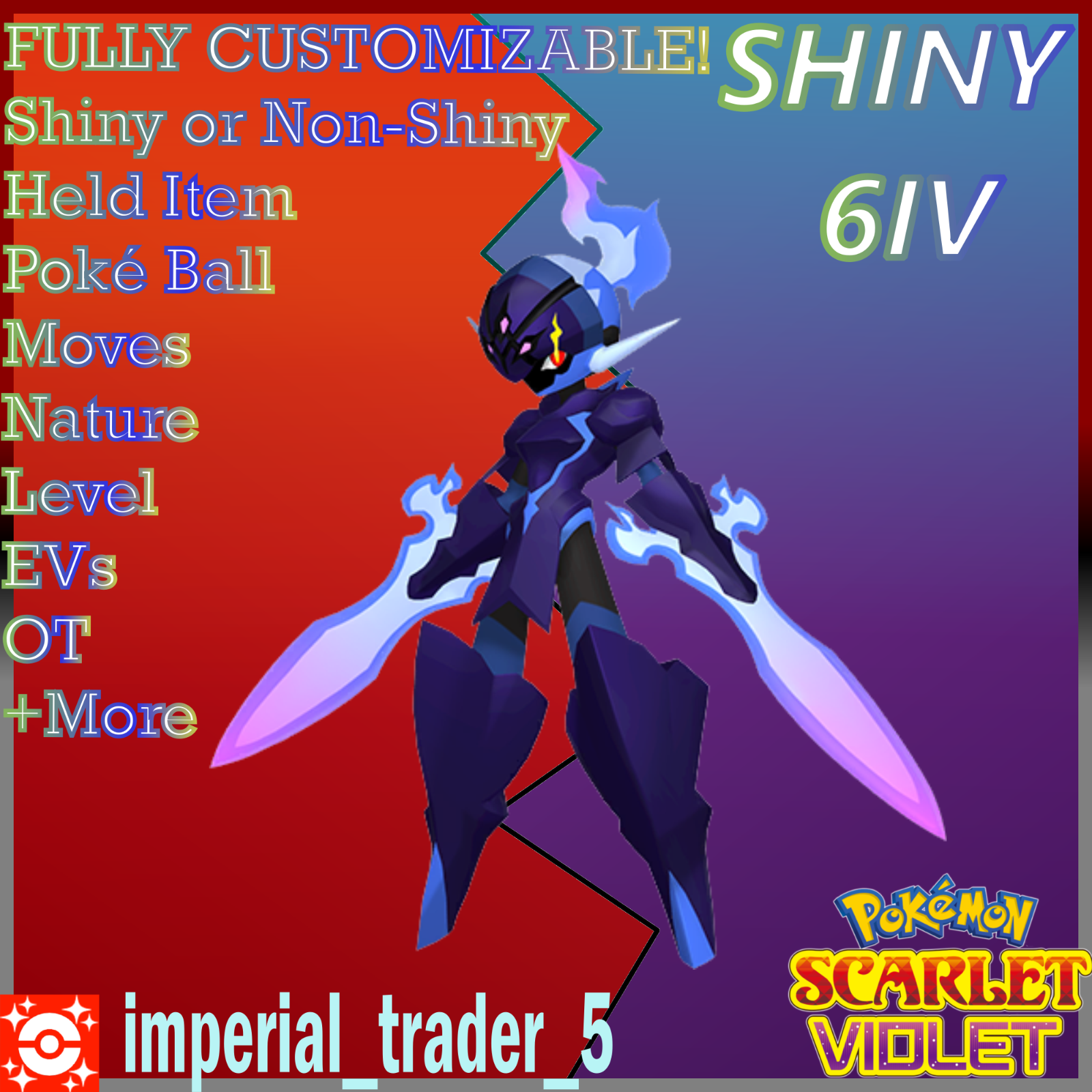 Pokémon Scarlet and Violet SHINY Ceruledge W/ Best 6IV + Customizable ...