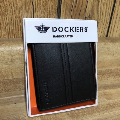 Dockers Mens Bifold Passcase Wallet Black Handcrafted Leather New | eBay