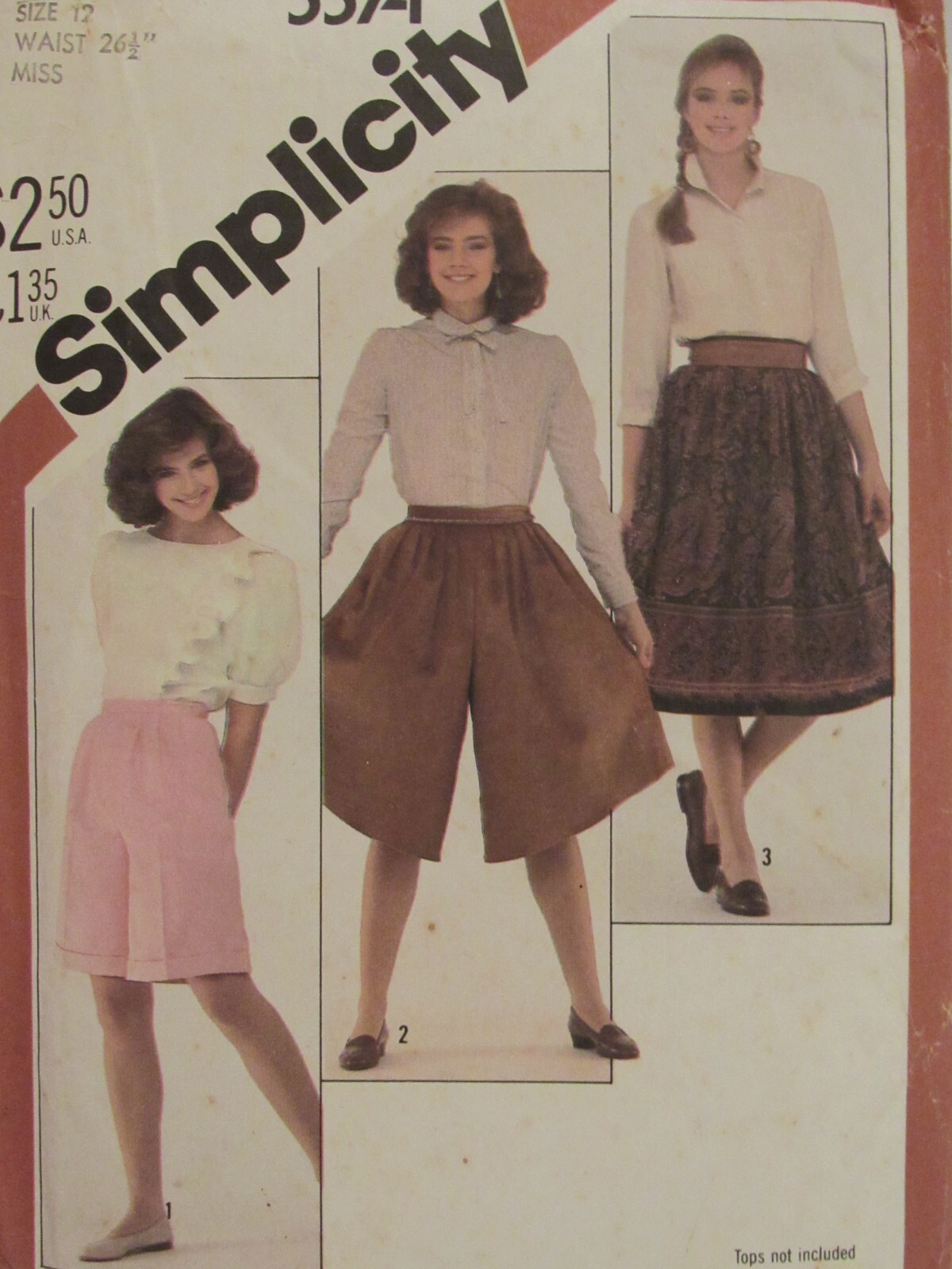 VTG 82 SIMPLICITY 5574 Misses Skirt Culottes & Flared Shorts PATTERN 12 ...
