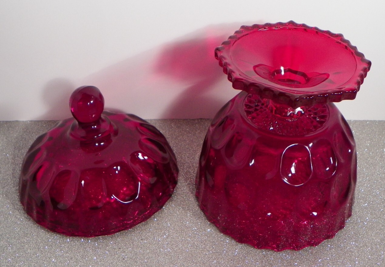 Ruby Glass Compote Candy Dish Sorelle Red Pedestal Box Covered Footed ...