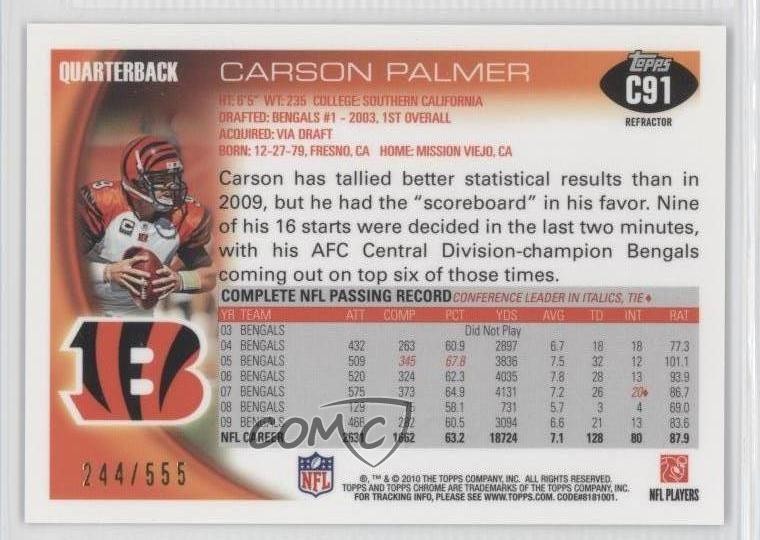 2010 Topps Chrome Retail Purple Refractor 244/555 Carson Palmer #C91 ...