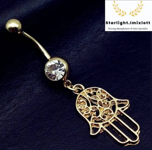 18CT Gold Belly Piercing 316L Surgical Steel Bar Navel Barbell Body ...