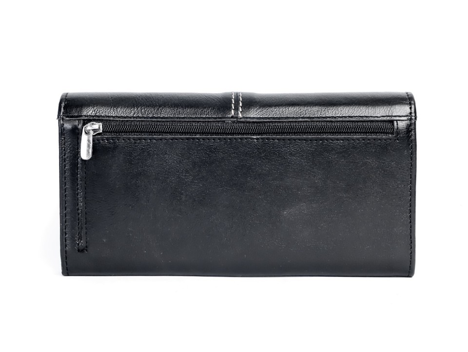 Women's Black Wallet Leather Bifold With Button Lock &Zipper RFID ...