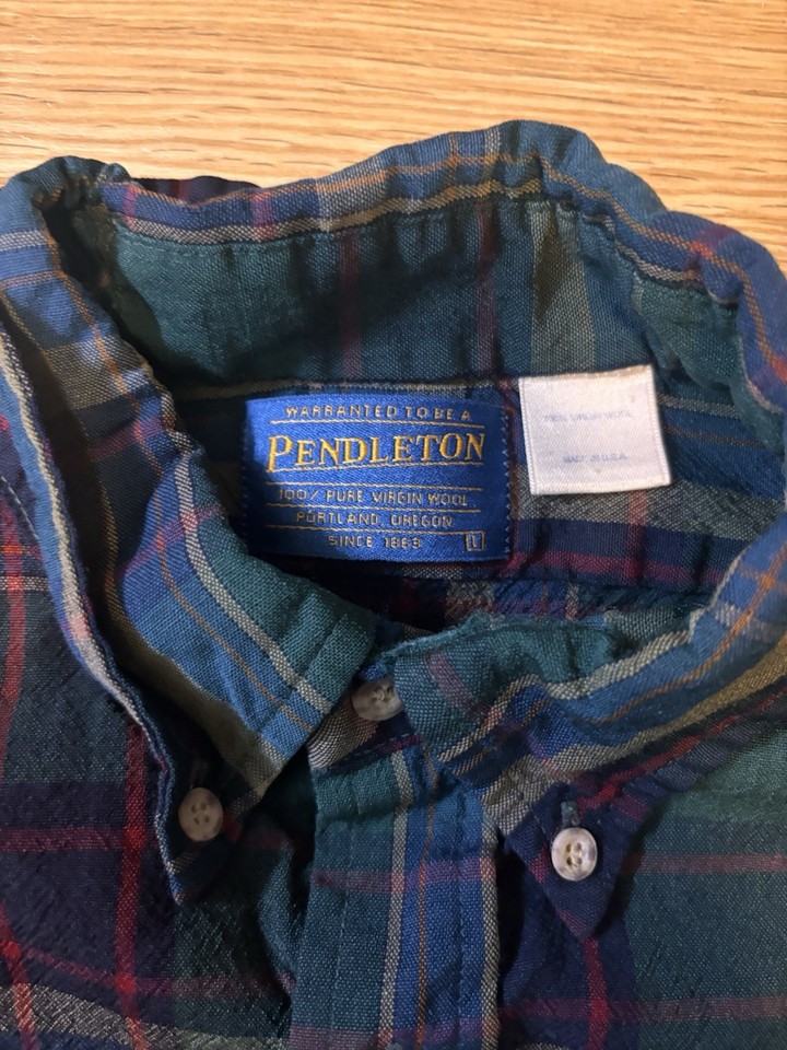 Pendleton Sir Pendleton Shirt Mens Large Green Plaid Blue 100% Virgin Wool USA | eBay