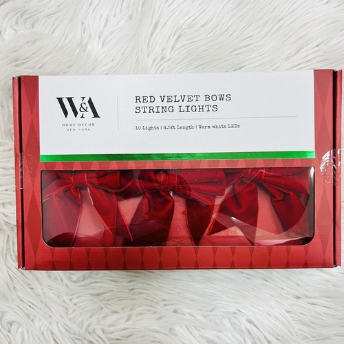NIB Red Velvet Bow String Lights 8.5 ft long Warm white LEDs W&A Home ...