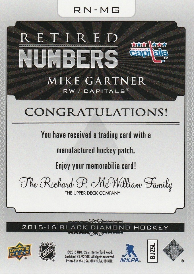 2015-16 Black Diamond Retired Numbers #RNMG Mike Gartner/98 | eBay