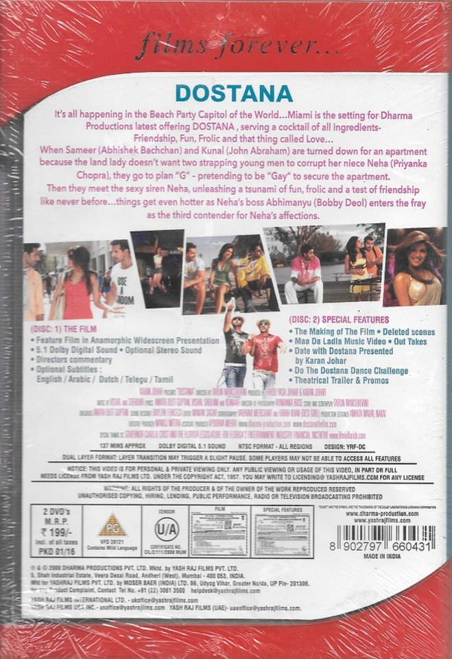 DOSTANA - ABHISHEK BACHCHAN, JOHN ABRAHAM - BOLLYWOOD 2 DVD SET - MULTI ...