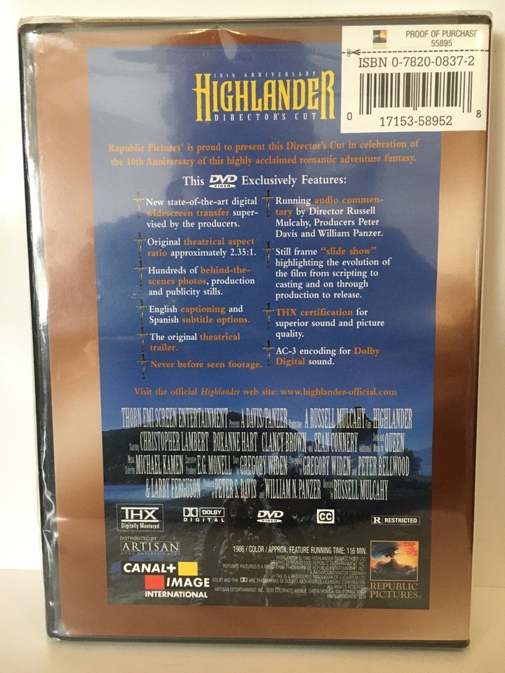Highlander (DVD 1997)10th Anniversary Director’s Cut-Deluxe Collector’s ...