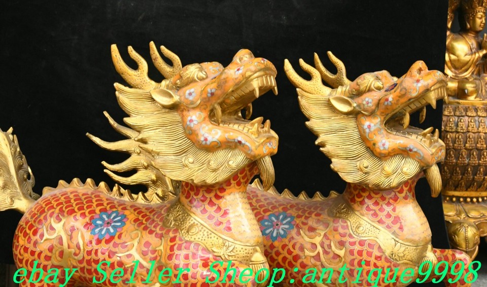 Dynasty Cloisonne Enamel Copper Gild Kylin Kirin Kilin Qilin Beast ...