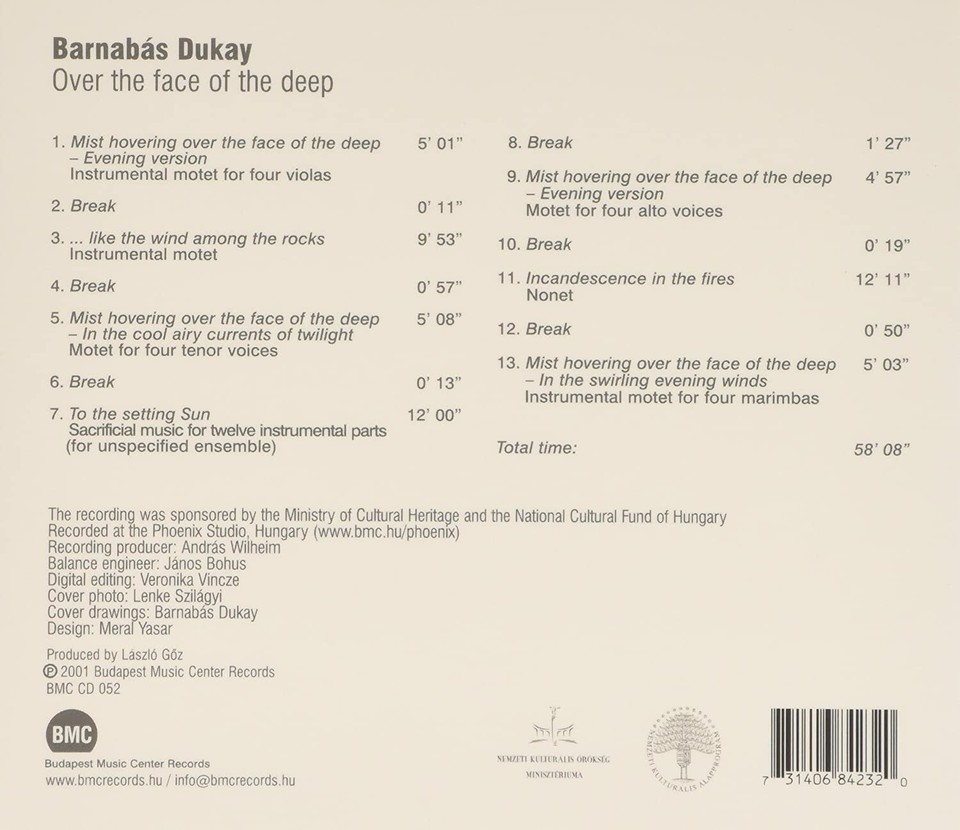 Barnabás Dukay: Over the Face of the Deep - BMC CD 052 - EU Import CD ...