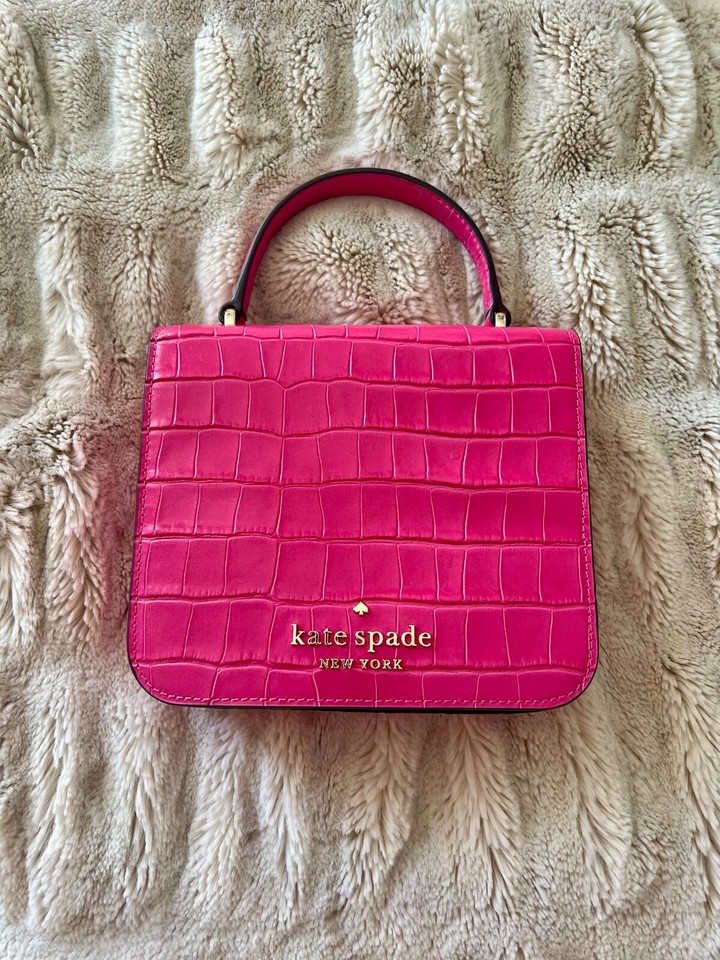 NWOT Kate Spade Croc Embossed Staci Square Crossbody Handbag in Festive ...