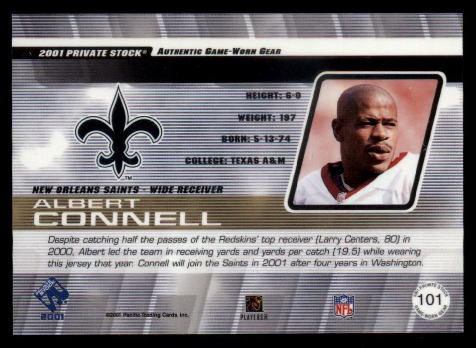 2001 Pacific Private Stock Game Worn Gear Albert Connell New Orleans ...