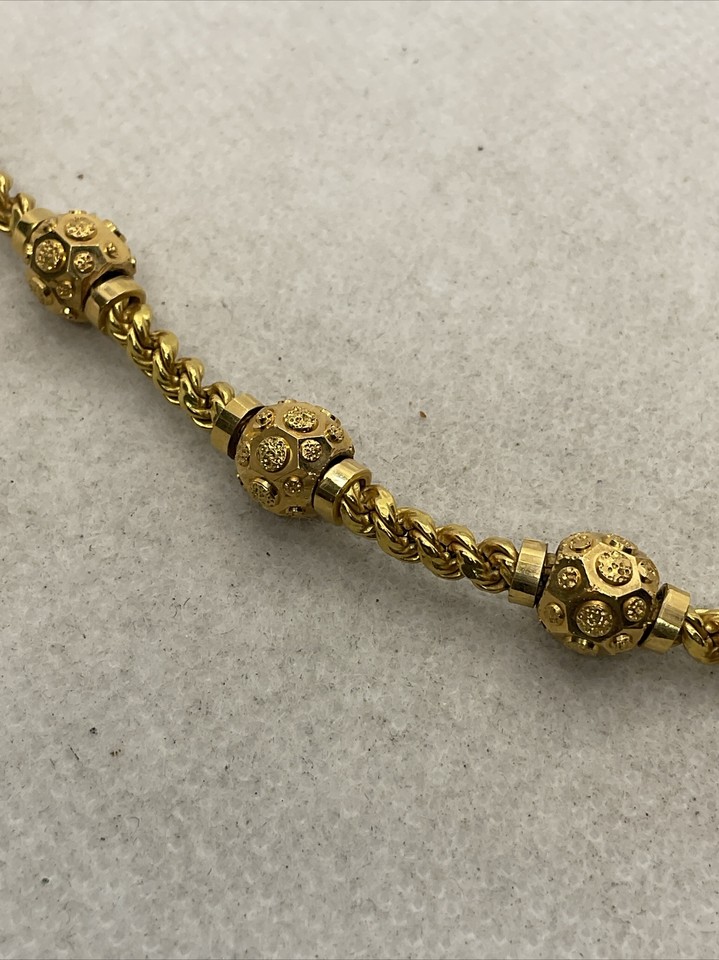 VINTAGE HANDMADE 22K(916) Yellow Gold Diamond Cut Ball Bead ROPE Chain ...