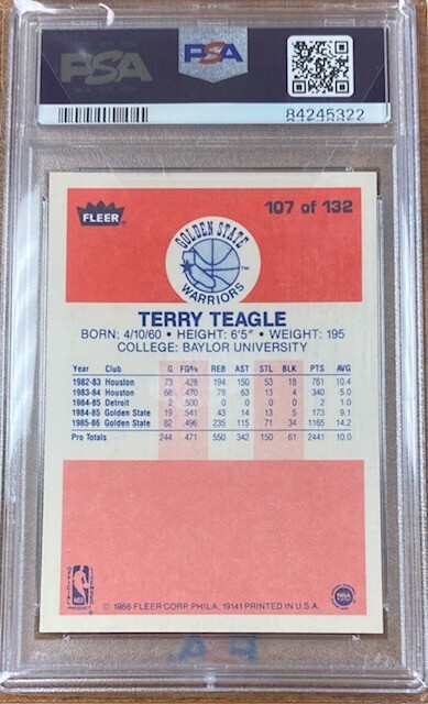 1986 Fleer Terry Teagle PSA 8 Golden State Warriors #107 NM-MINT | eBay