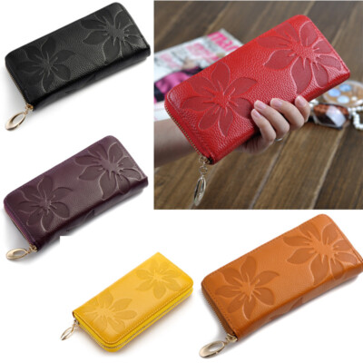 Women Ladies Real Leather Wallet Long Zip Purse Card Holder Case Clutch ...