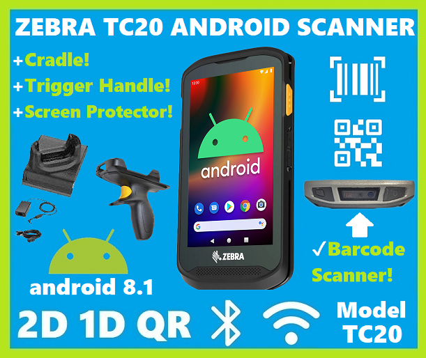 Zebra TC20 Android Barcode Scanner 2D/1D/QR, Cradle + Trigger Handle ...