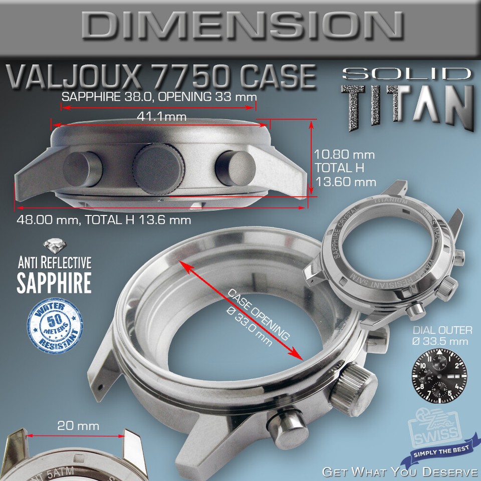 WATCH CASE - SOLID TITANIUM - 41 MM - 7750 ETA VALJOUX, SANDBLAST and ...