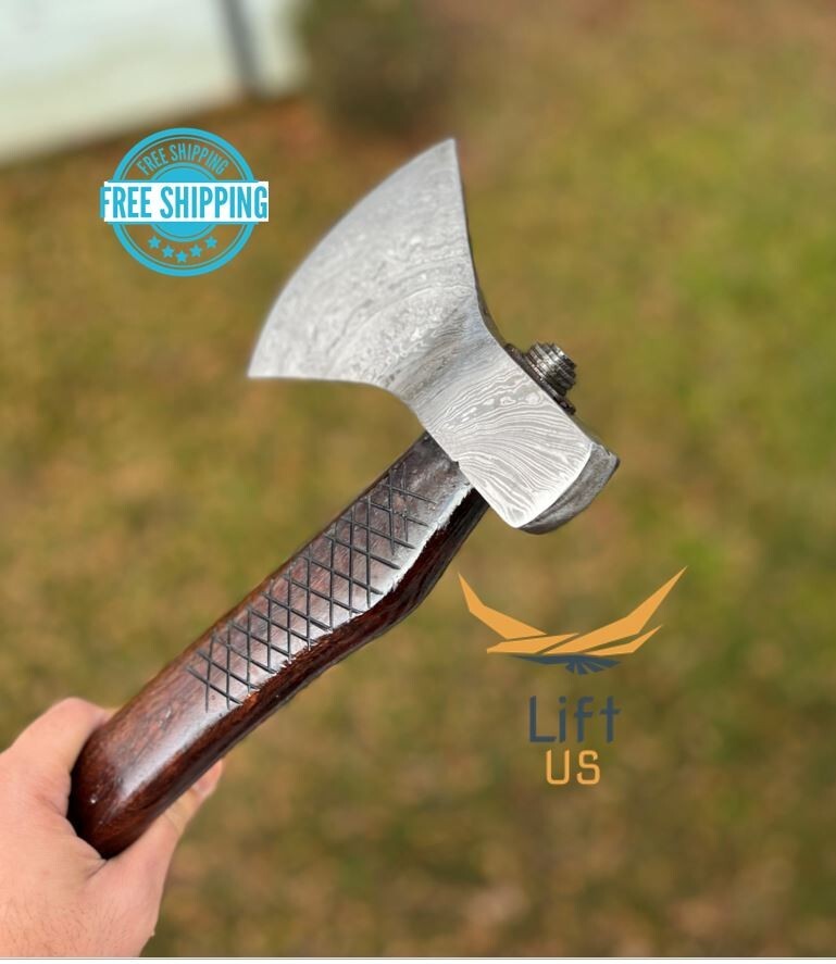DAMASCUS STEEL AXE TOMAHAWK HATCHET INTEGRAL VIKING THROWING SHEATH ...