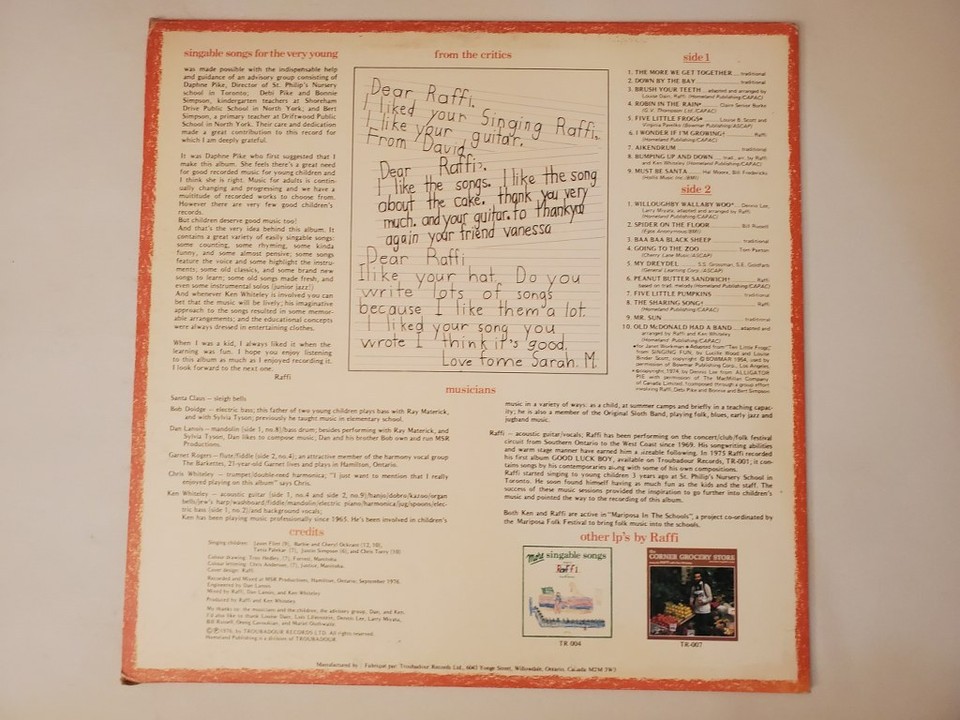 Raffi - Singable Songs for the Very Young (Vinyl Record LP) | eBay