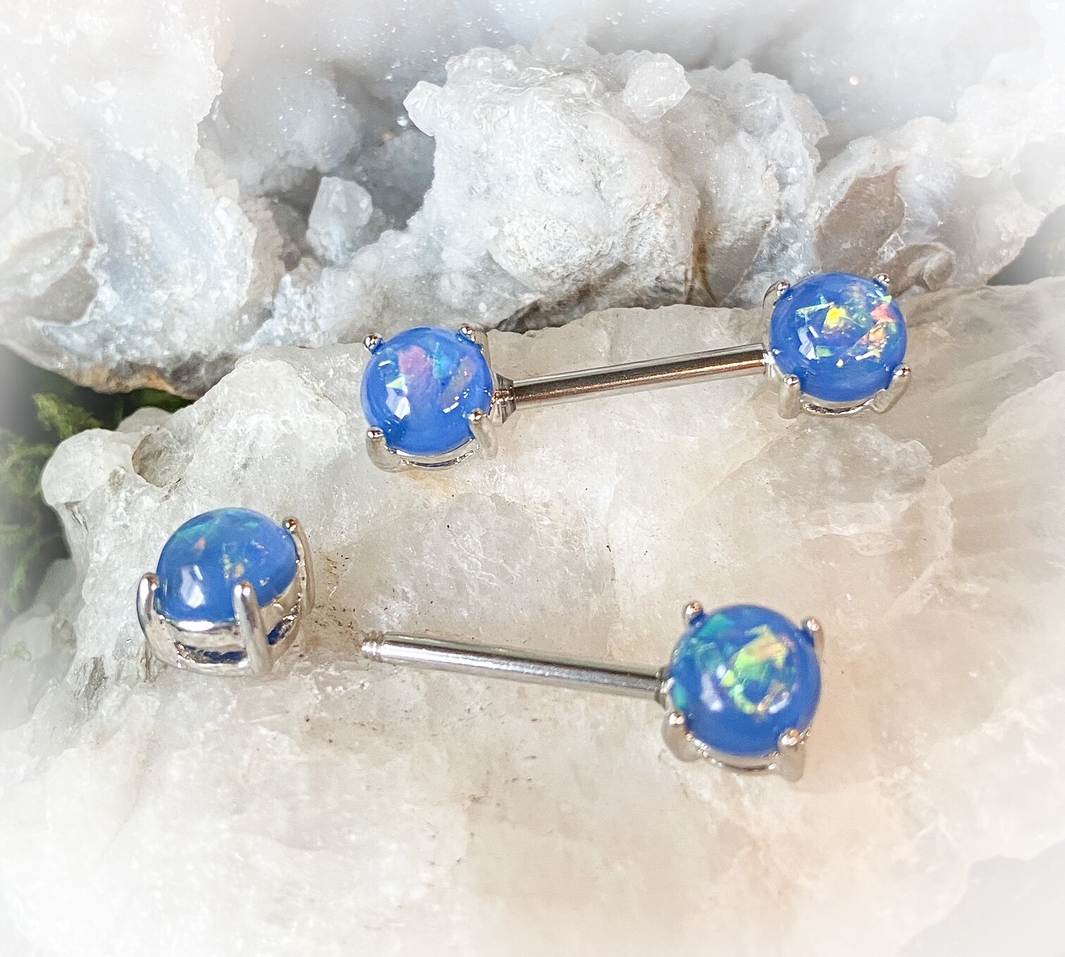 PAIR Synthetic Opal Glitter Nipple Rings Shields 316L Surgical Steel ...