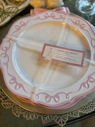 Cupcakes and Cashmere Set of 4 Melamine Dinner Plates Pink Bows Ribbons ...