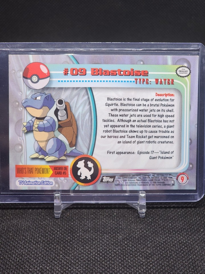 💥 1999 Topps Pokémon TCG Blastoise - # 09- Non-Holo - TV Series 1 Black ...