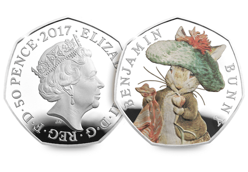 Benjamin Bunny Silver Proof 50p Coloured Coin 2017 in Royal Mint Box ...