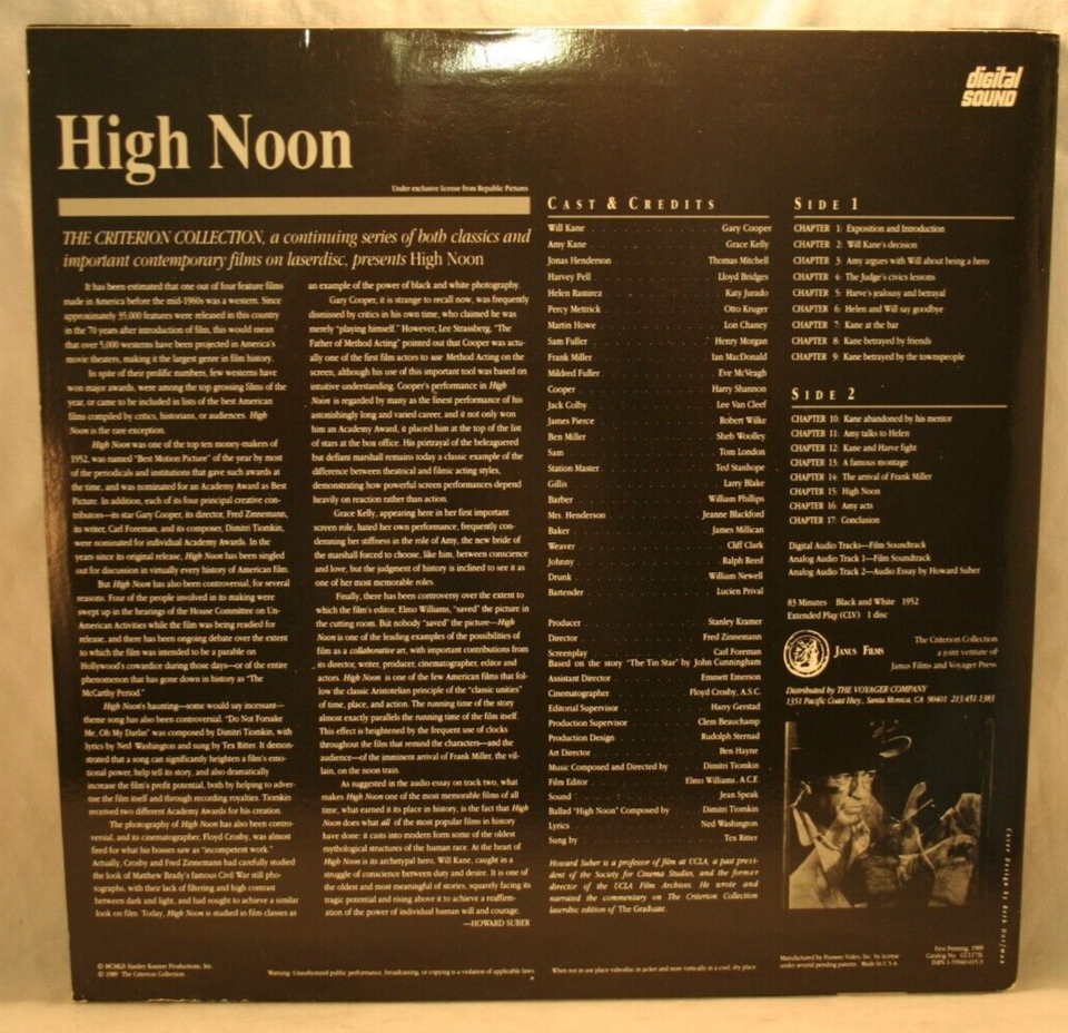 Laserdisc y * High Noon * Gary Cooper Grace Kelly Thomas Mitchell ...