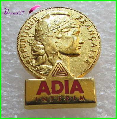 Pin's forme pièce de Monnaie République Française ADIA INTERIM Courtois ...