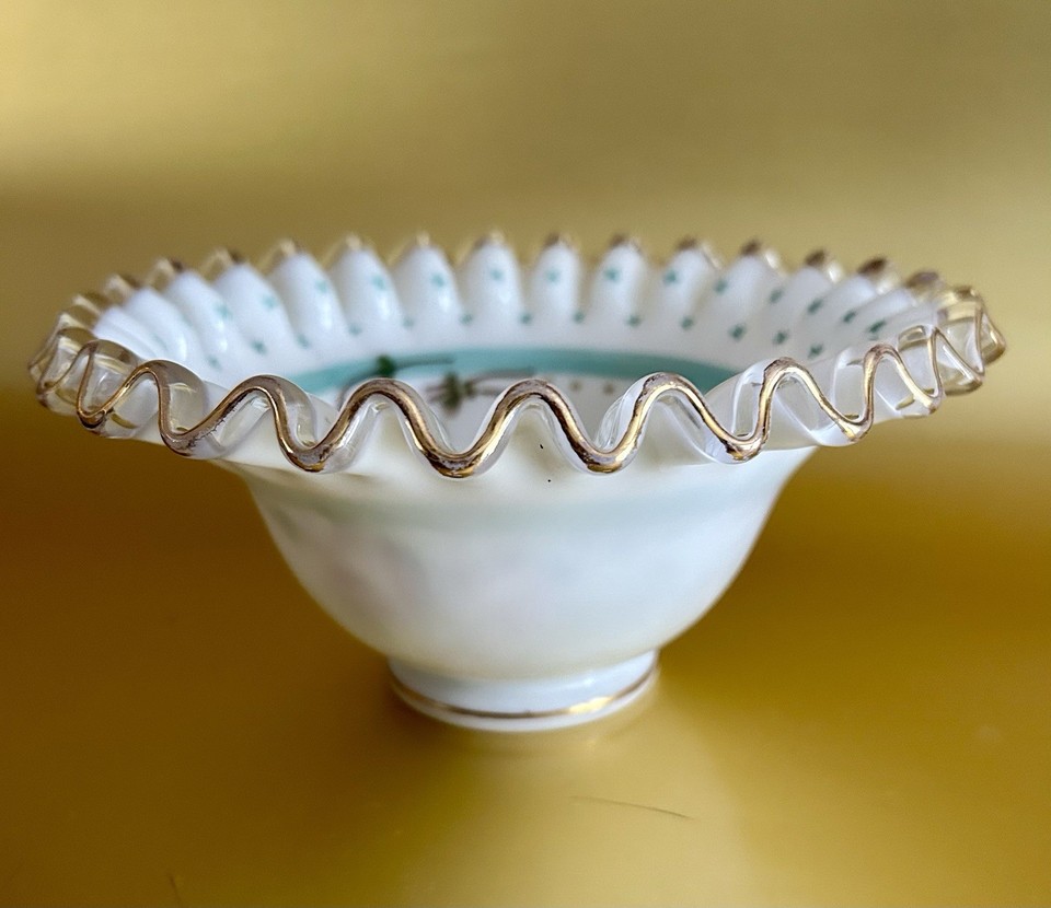 Fenton Ruffled Edge Silver Crest Charleton Hand Painted Roses Bowl | eBay