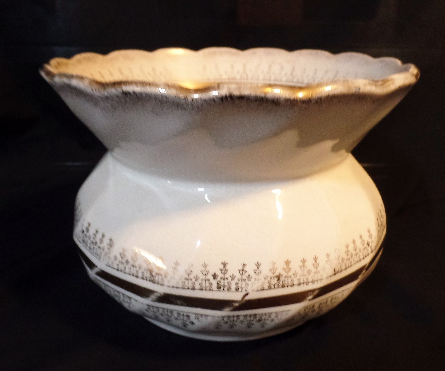 Vtg. Steubenville China Ivory Colored Spittoon with Gold Design | eBay