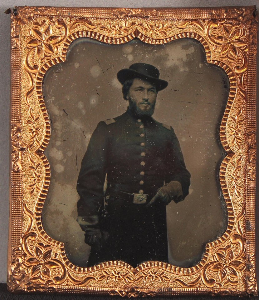 Antique Tintype Civil War Cavalry Officer Photograph Hardee Hat, Gloves ...