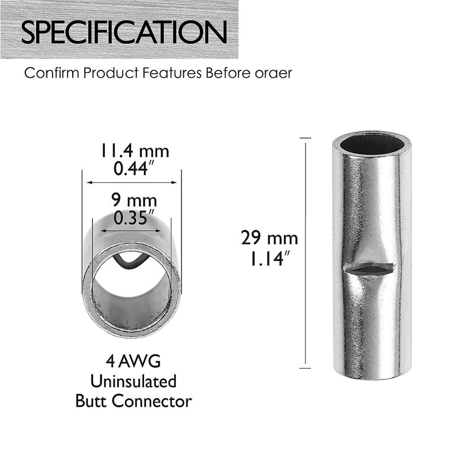 8Pcs BN22 Copper Bare Wire Splice Terminals Ferrule Butt Crimp ...