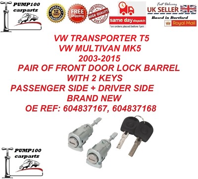 DOOR LOCK FOR VW TRANSPORTER T5 / CARAVELLE / MULTIVAN MK5 BARREL & 2 ...