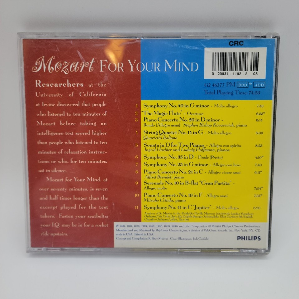 Mozart for Your Mind CD 1993 Classical Philips Compilation Boost Brain ...